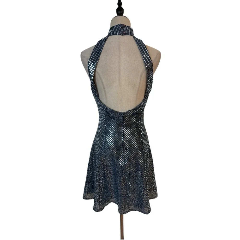 Dresses | Vtg 9s Sequin Halter Mini Dress Open Back Sz 78 Glam Club ...
